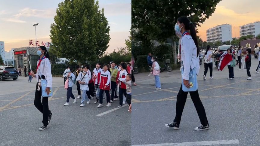 5年级小女孩身高近1米8,比同学高出半个身子,比例修长如九头身