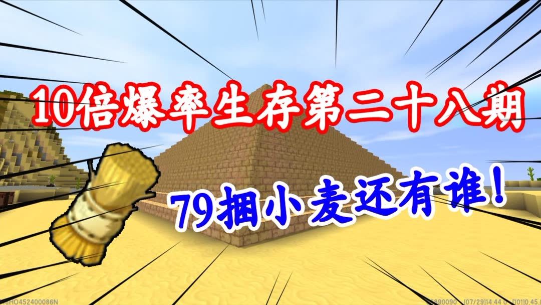 迷你世界;10倍爆率生存第28期,两波收成79捆小麦准备打龙
