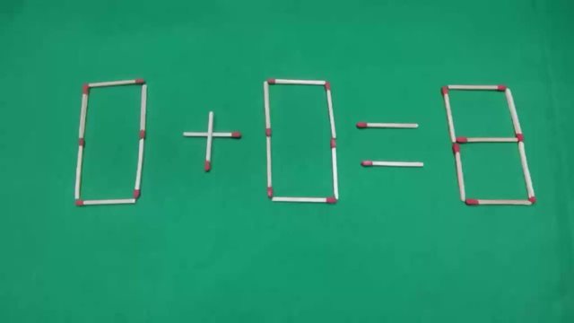 趣味火柴棒:移动火柴棒使0+0=8成立,尝试发散思考