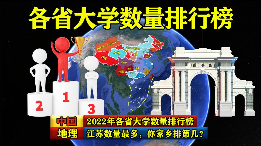 2022年各省大学数量排行榜,江苏数量最多,你家乡排第几?