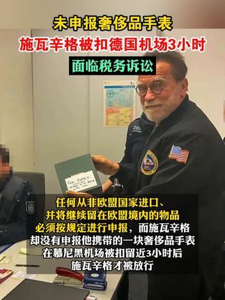 未申报奢侈品手表,施瓦辛格被扣德国机场3小时,面临税务诉讼