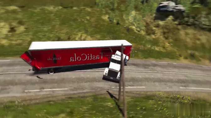 BeamNG 车祸模拟器:半挂车一个甩尾,差点酿成大祸