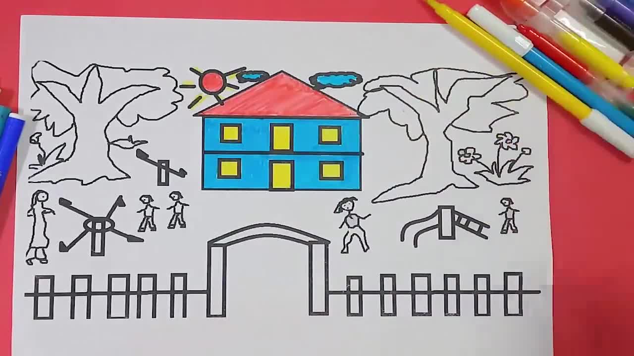 简笔画:校园里玩闹的同学们