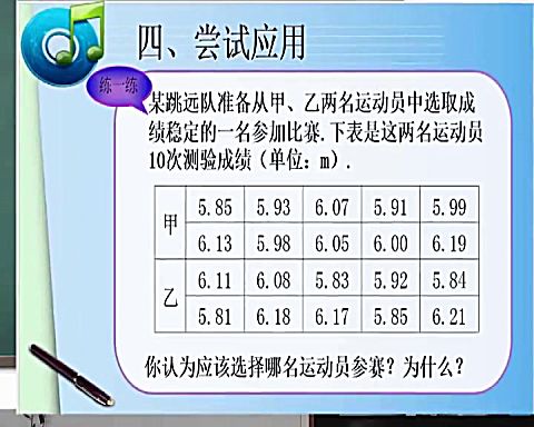 人教版数学八年级下册第二十章数据的分析20.2数据的波动程度方差的...