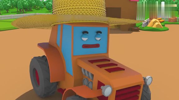 卡车和拖拉机,在农场,儿童卡通动画。