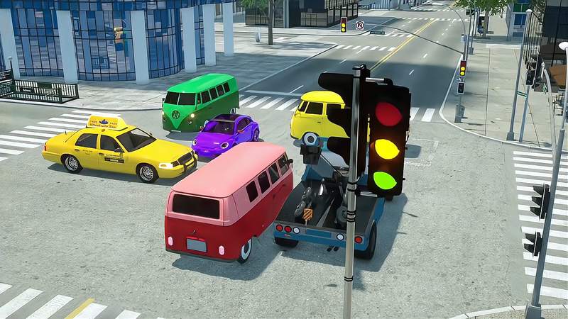 儿童汽车动画:信号灯坏了,消防车和救护车合作修好恢复交通