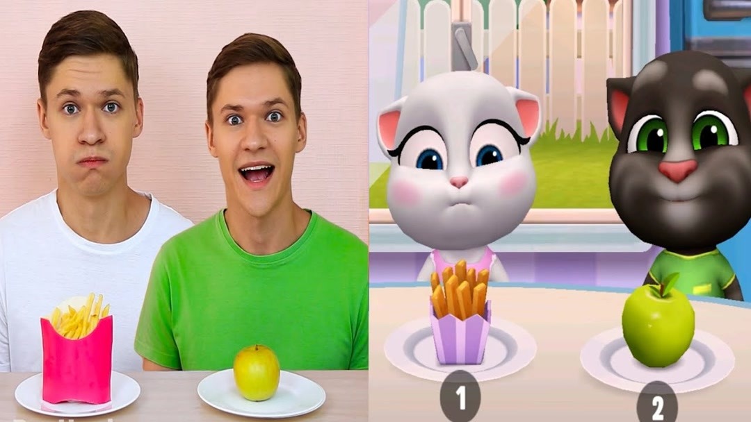 搞笑模仿秀:和朋友挑战会说话的汤姆猫的动作,两个人演技绝了!