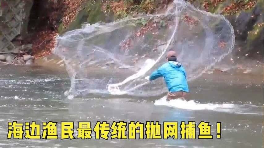 深海捕鱼:海边渔民最传统的抛网捕鱼,每次收获颇丰,