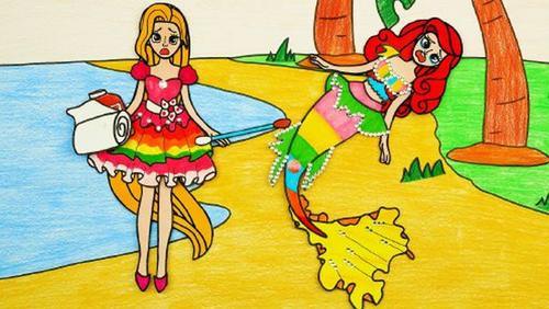 手绘定格动画:星星去海边捕鱼,帮助了受伤的美人鱼