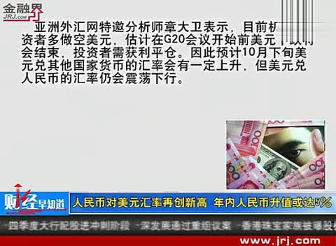 人民币对美元汇率再创新高 年内人民币升值或达5%