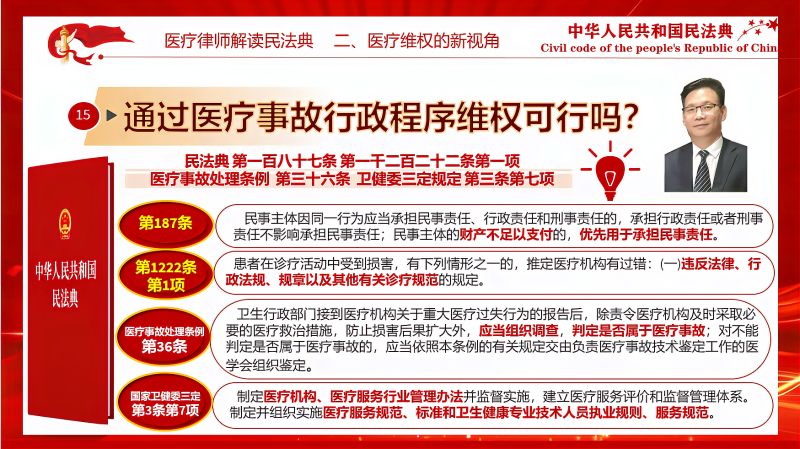 医疗律师解读民法典 第15讲 通过医疗事故行政程序维权可行吗?