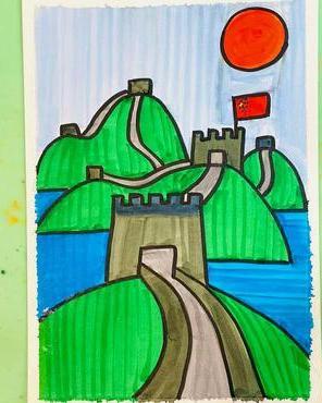 #短视频打卡挑战赛##国庆节# #儿童简笔画# 国庆节主题画:万里长城是...