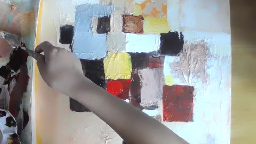 抽象画技法示范,家居控们快来一起用废纸刮刀DIY色块装饰画吧