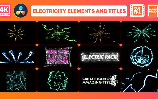 ...Resolve达芬奇模板-电流能量元素火焰闪电文字效果闪电火花Flash FX