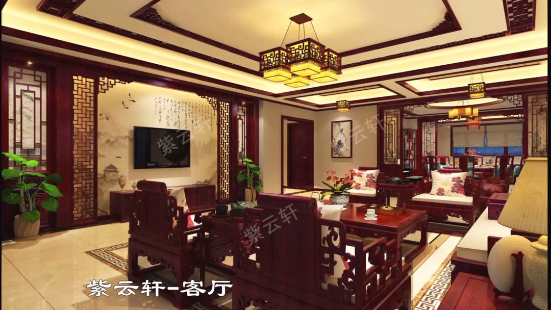现代中式风格别墅中式装修效果图,古韵古香 稳重儒雅 紫云轩出品
