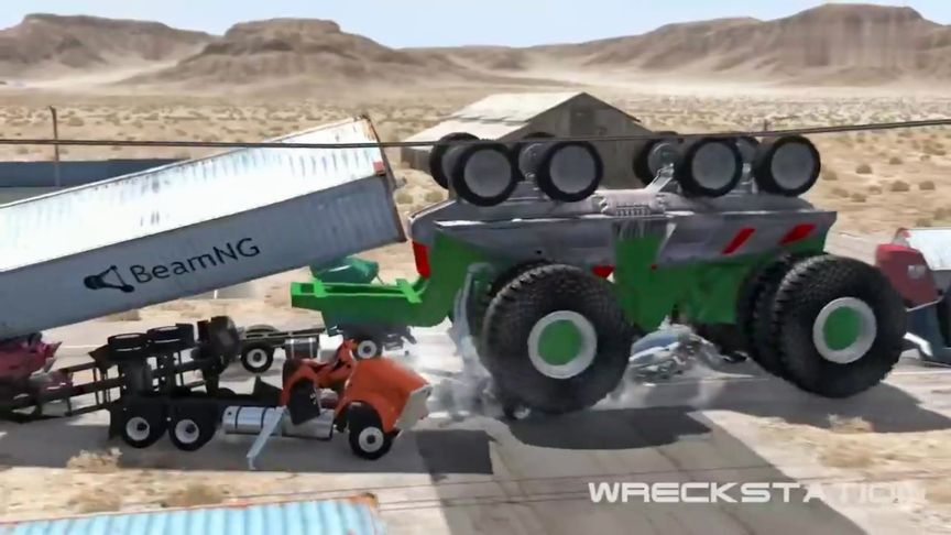 Beamng模拟超大大脚车辗压卡车