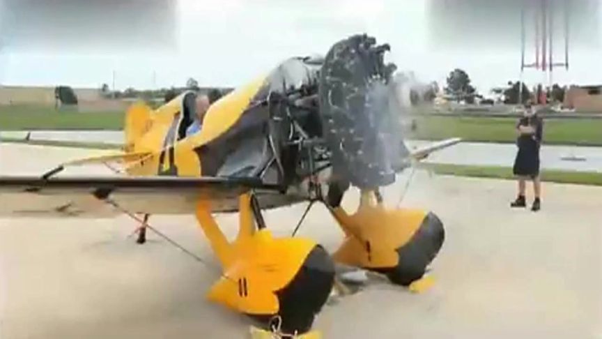 螺旋桨飞机地面启动测试,油门到底,飞机差点蹿起来了