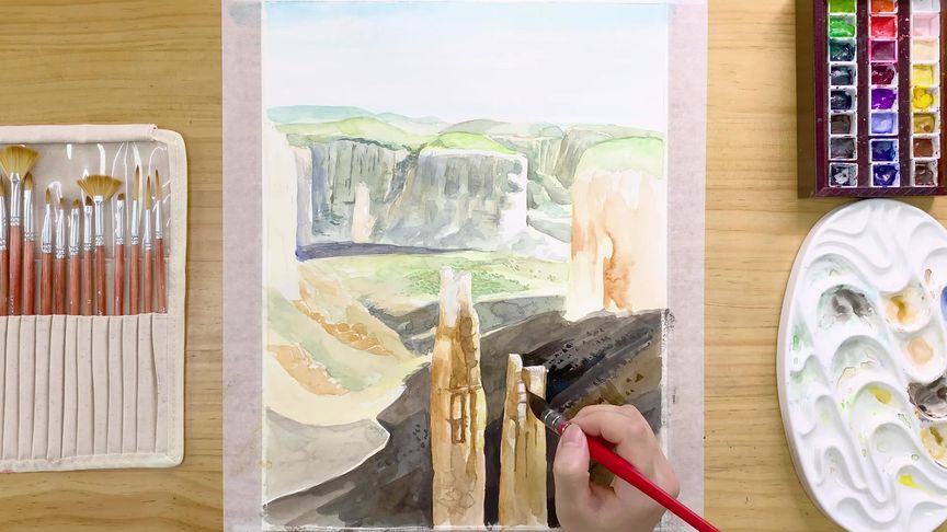 羽白详细水彩手绘风景画过程图,水彩基础小教程,简单易学