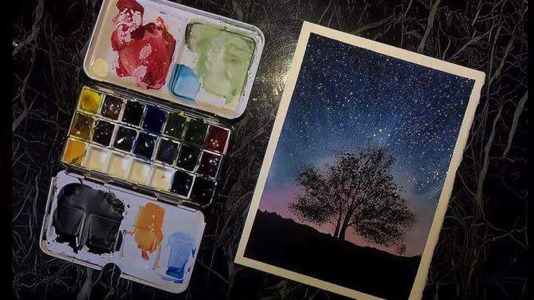水彩:画一幅你们都能学会的星空画,水彩风景绘画