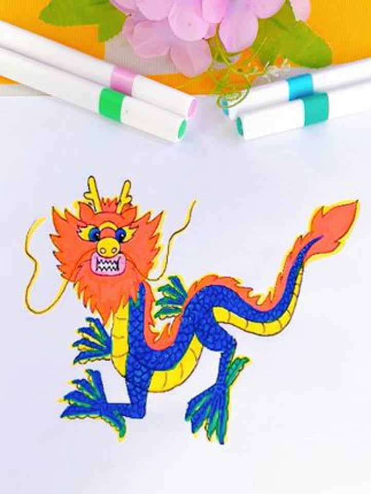 儿童手工绘画,一只勇猛的飞龙 #儿童绘画 #简笔画 #想画就画 #儿童画 #马克笔绘画