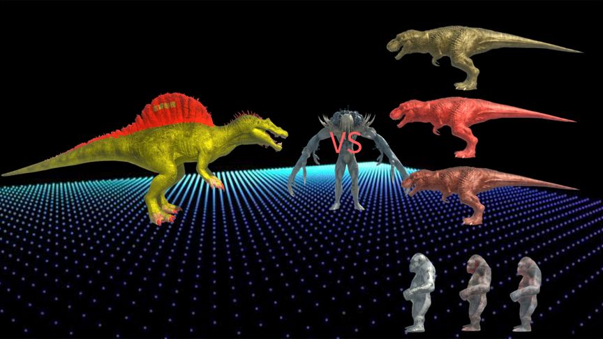 动物战争模拟器 自制皮肤的棘龙 碾压式阶梯对战