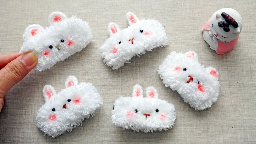 毛线DIY萌系小兔子发夹,毛茸茸的超可爱!【我要上热门】
