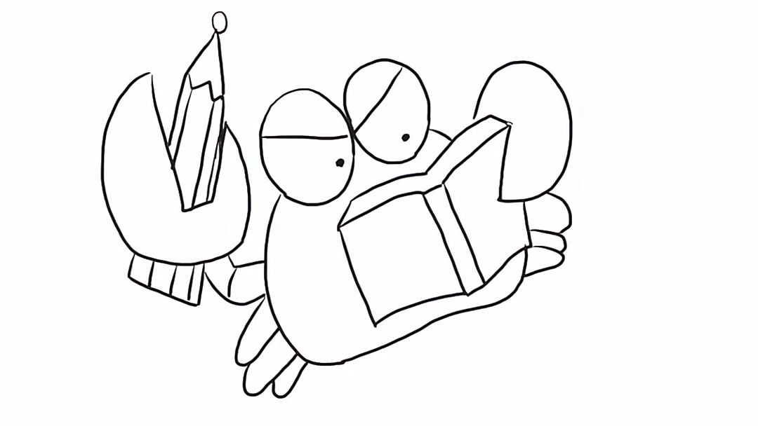 学习的大螃蟹儿童简笔画