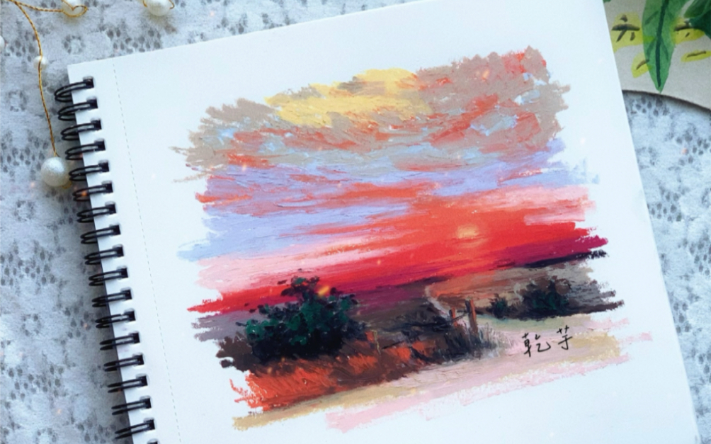 氛围感油画棒风景画视频教程