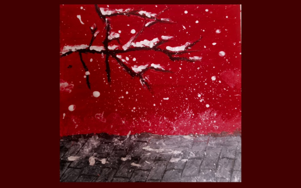 油画棒涂鸦|红色系—雪中故宫(附教程)