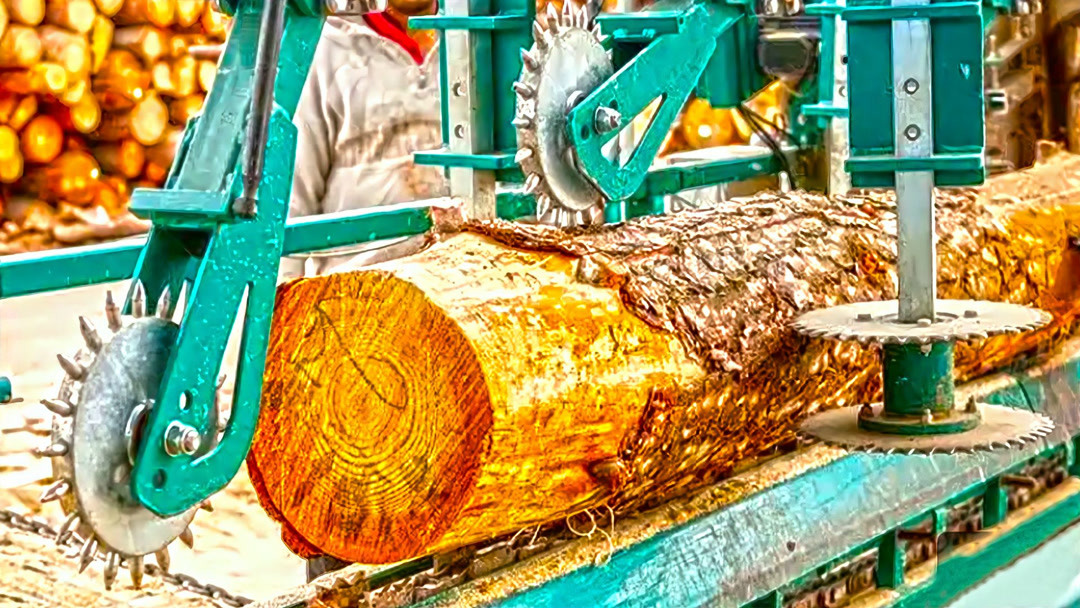 不可思议的木材加工厂!机械化程度高,几个人就可控制整个车间