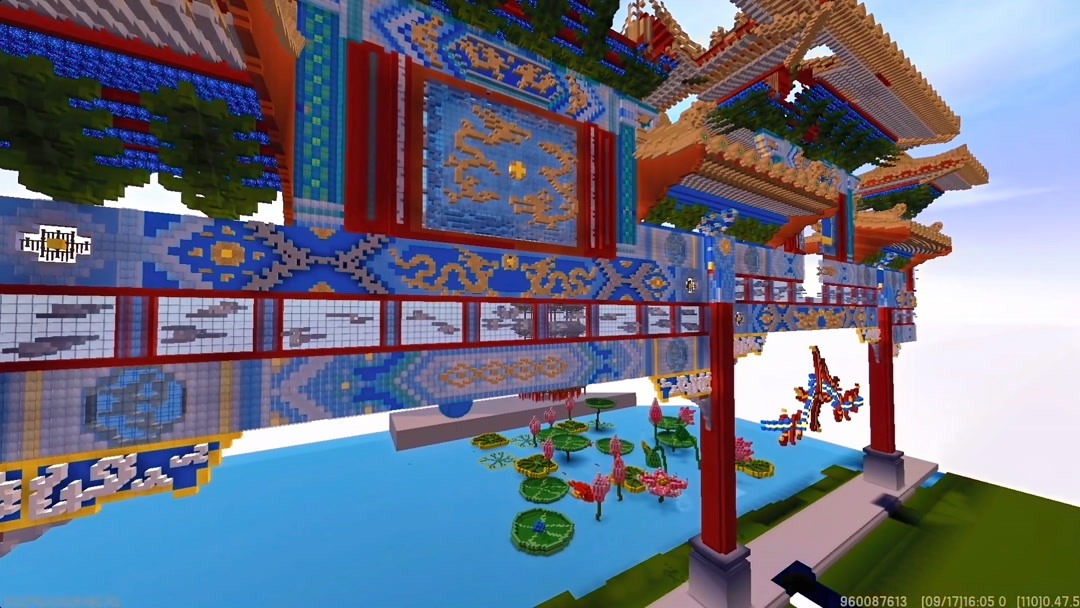 迷你世界地图鉴赏:照片级别的古代建筑,龙的图案清晰而见