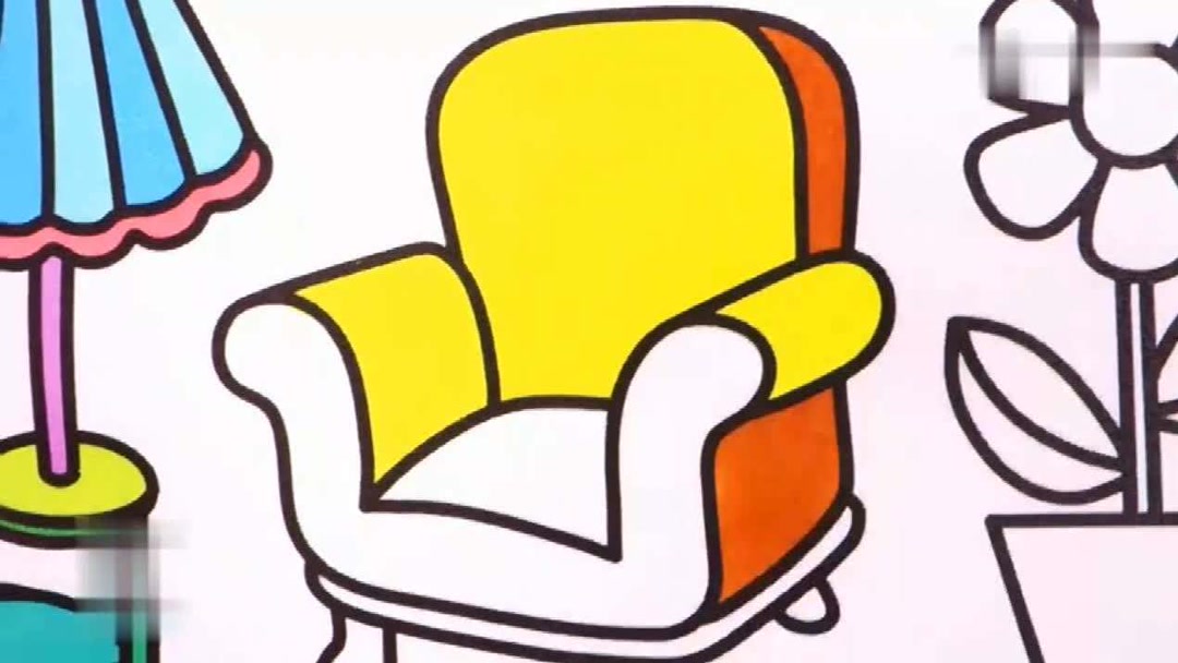 教宝宝画卧室床铺台灯花盆茶几学习颜色简笔画涂色彩