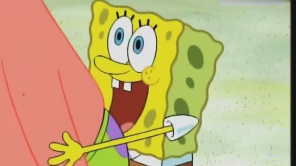 派大星介绍海绵宝宝给新朋友认识,海绵宝宝被喷了一脸