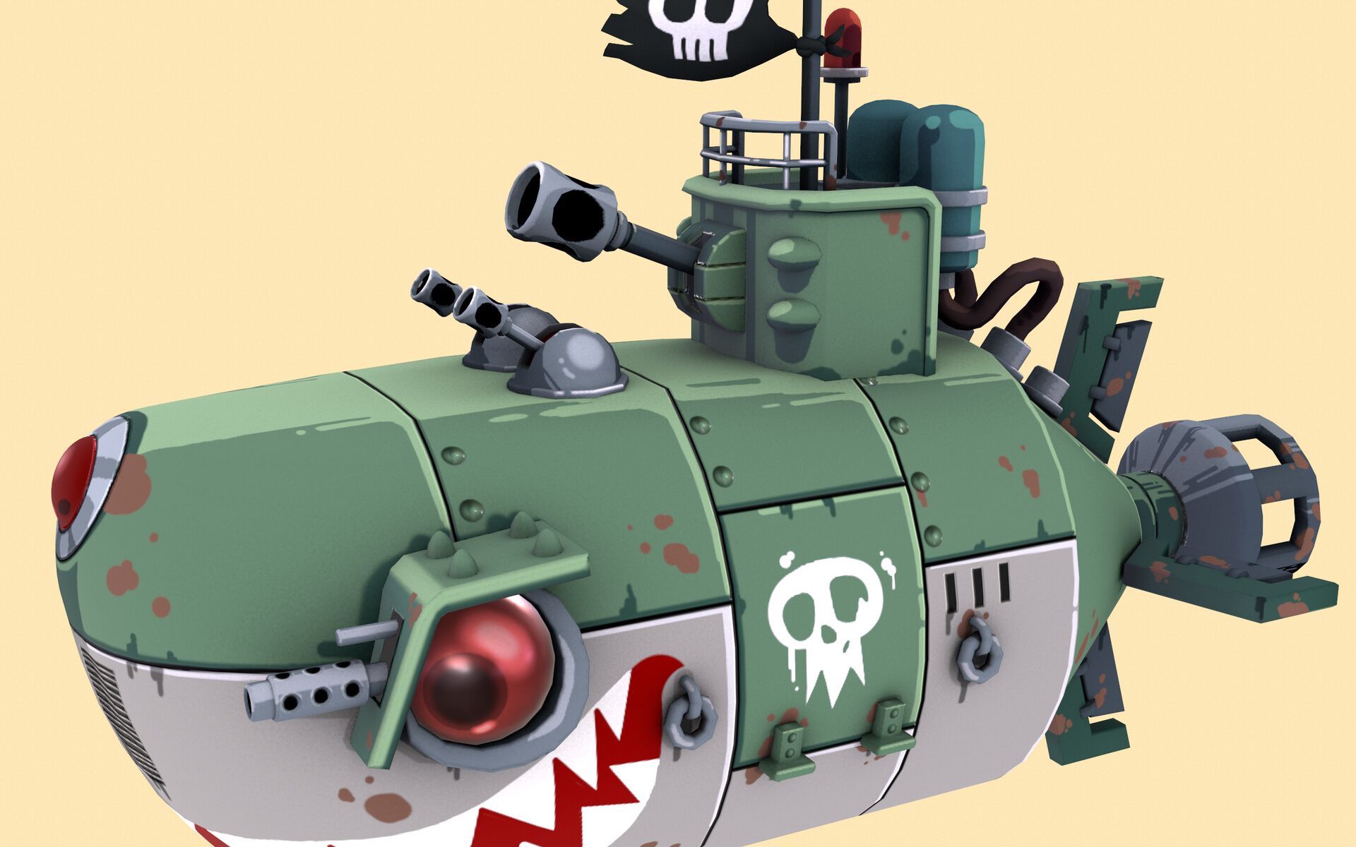 【3D建模】鲨鱼海盗潜艇模型制作,鲨气满满!