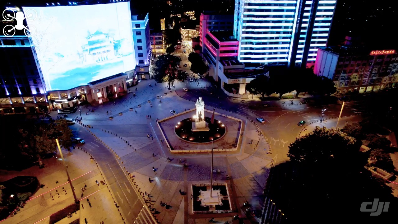 大疆air 2s大师镜头自动拍摄广州海珠广场夜景