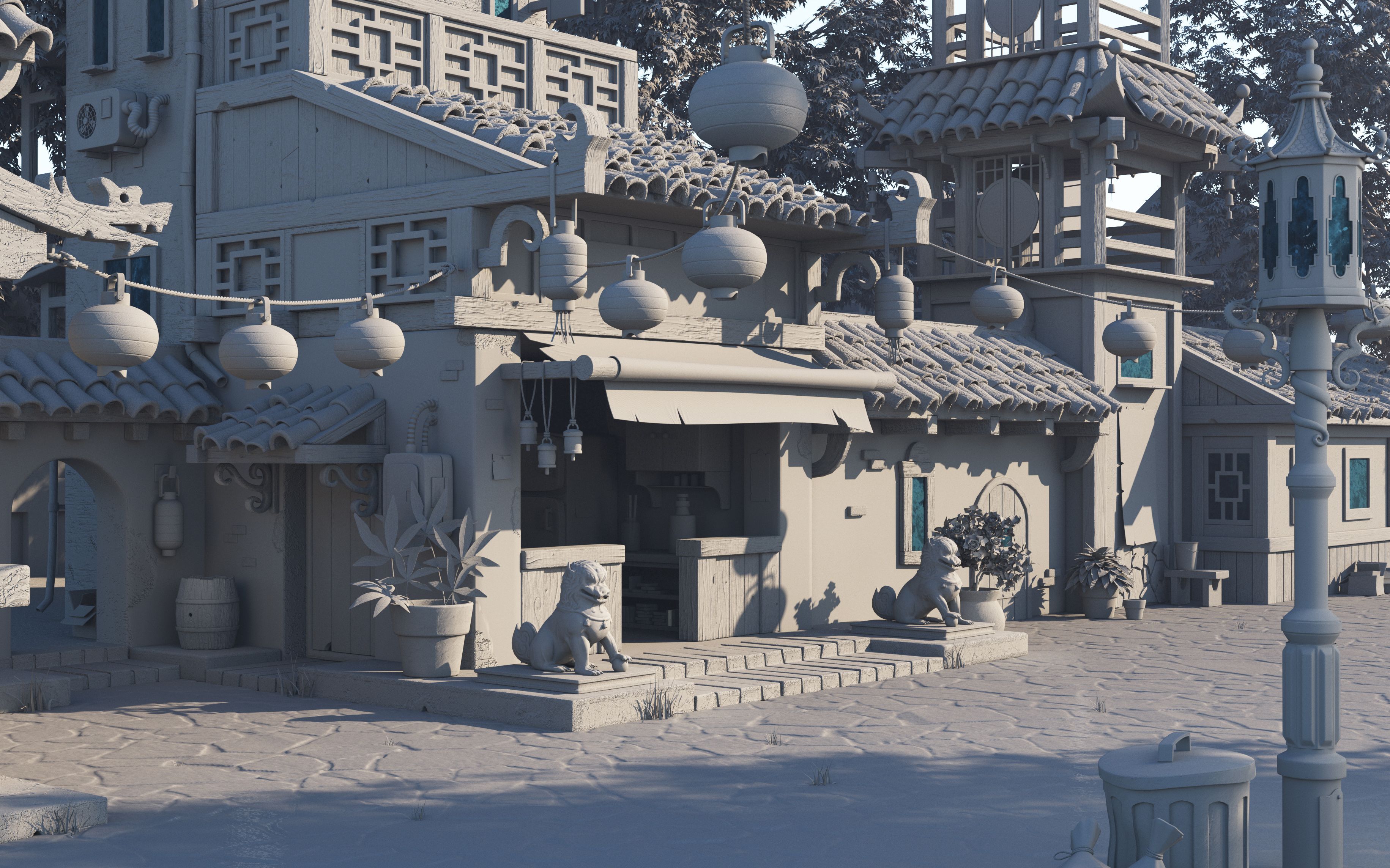 【Maya场景建模】国风场景模型制作,0基础场景建模教程