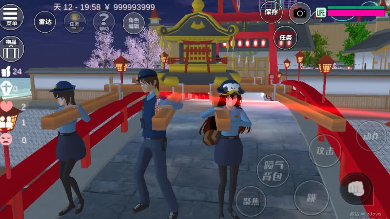樱花校园模拟:四位小警察下班了还要来神社扛轿子?也太辛苦了