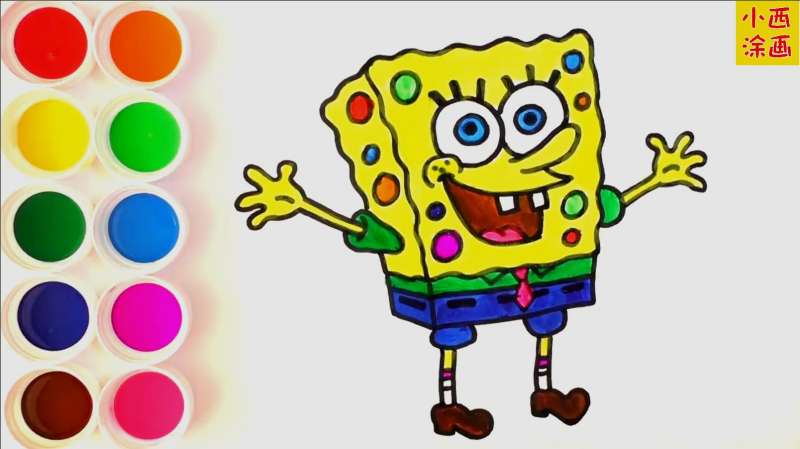 亲子创意简笔画,画萌宝最喜欢动画海绵宝宝涂色,是不是很简单呢