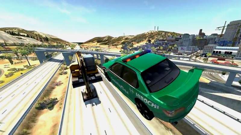 汽车高速飞驰遇上了巨型挖机阻挡去路 真实车祸模拟游戏