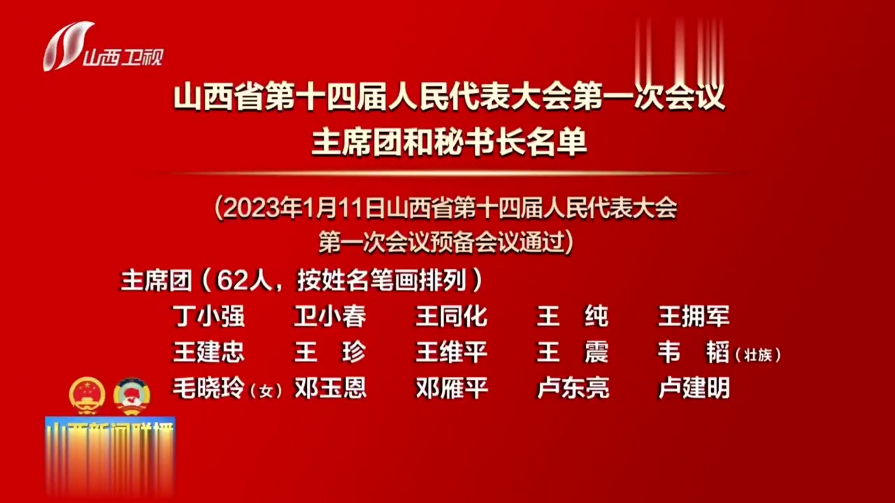 山西省第十四届人民代表大会第一次会议主席团和秘书长名单