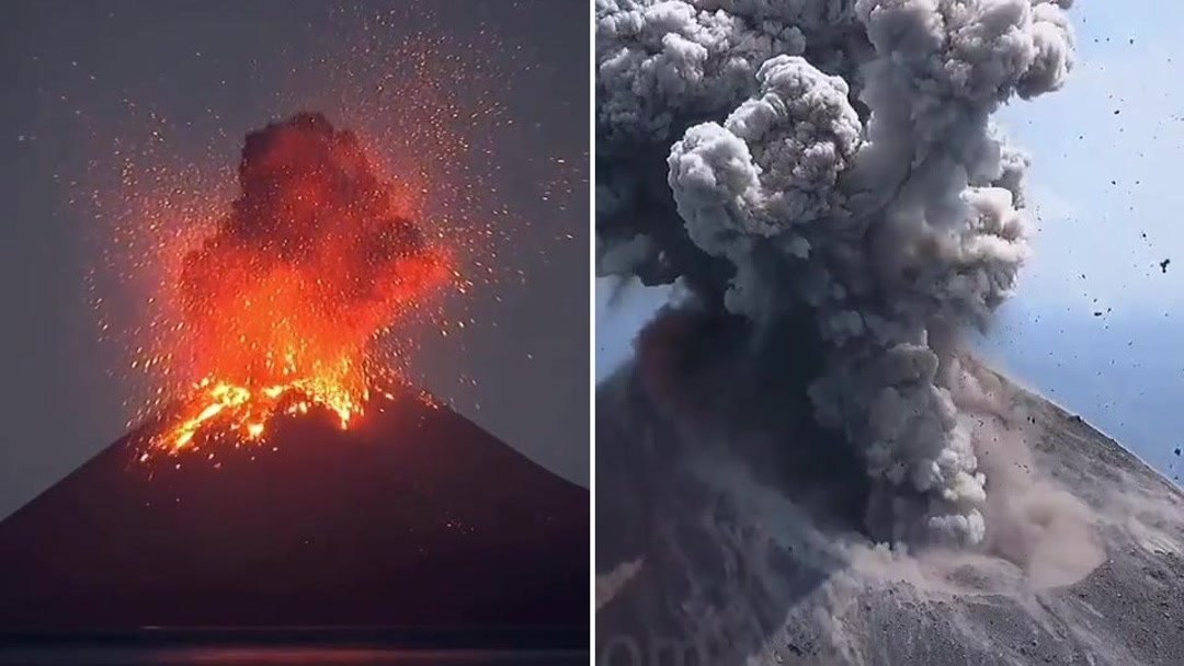 印尼喀拉喀托火山喷发的时刻,壮观