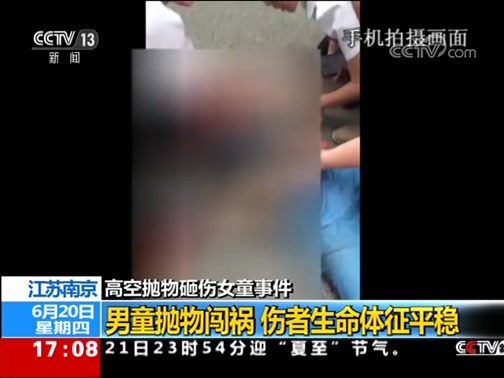 [新闻直播间]江苏南京 高空抛物砸伤女童事件 男童抛物闯祸 伤者生命...