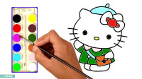 育儿早教 画hello kitty猫简笔画和涂颜色