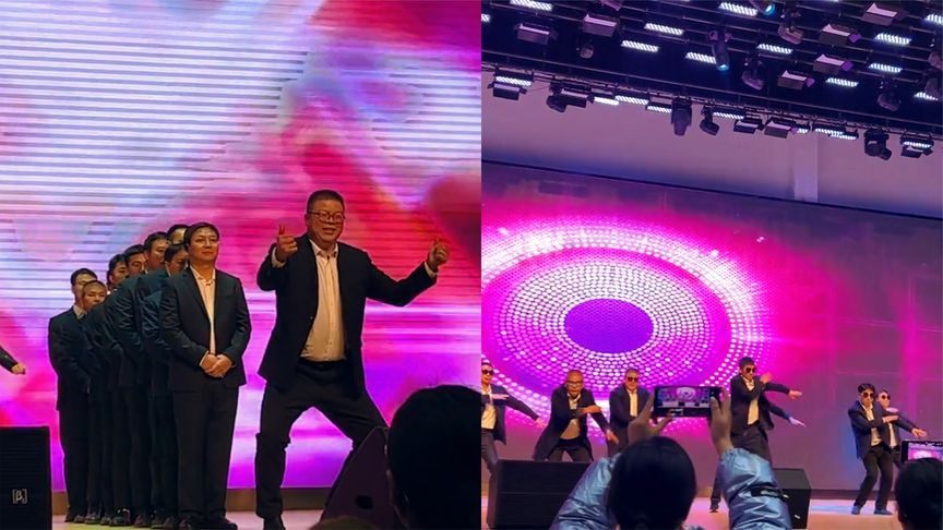 学校晚会男老师集体跳舞,动作滑稽气氛瞬间高潮,台下笑出猪叫声
