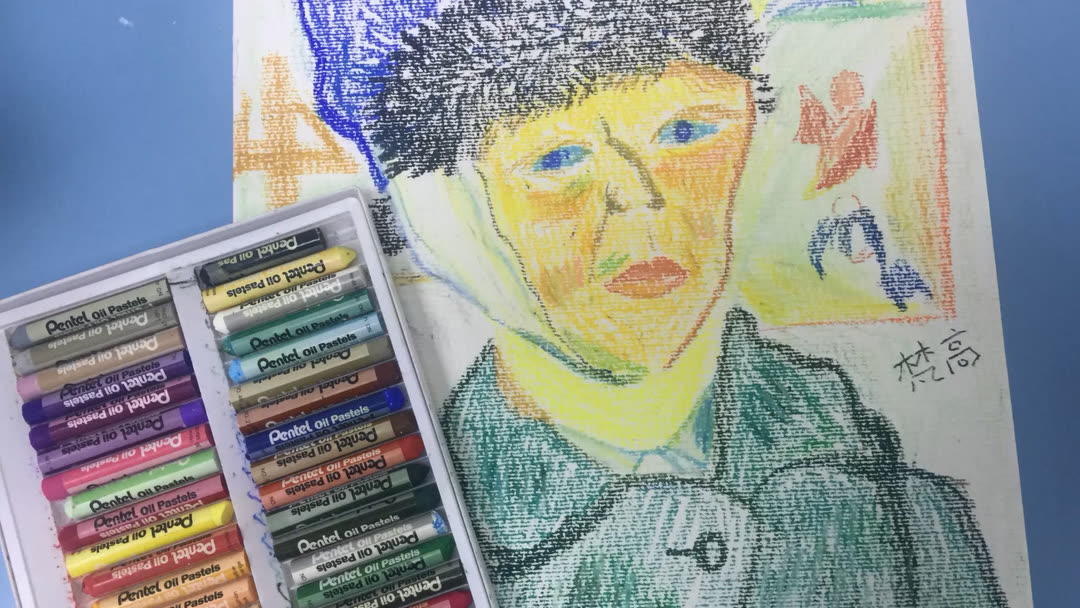 儿童简笔画蜡笔教程 梵高的自画像