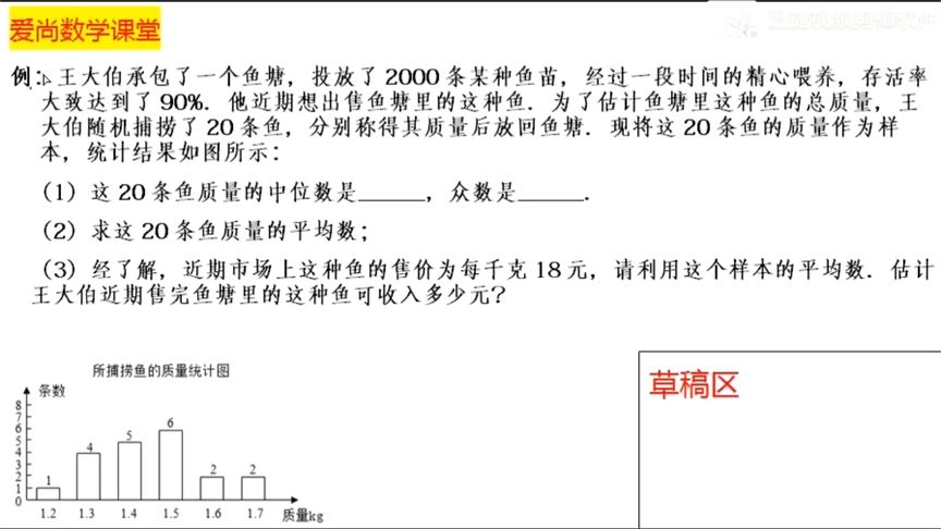 中考中位数众数的概念,平均数的求法,求王大伯的鱼能收入多少钱