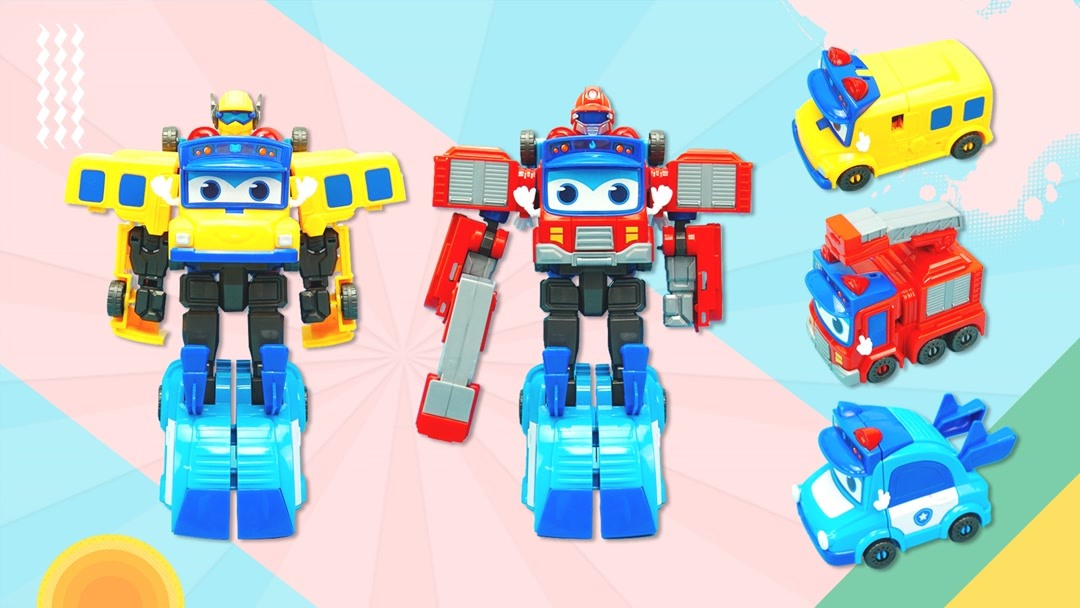 百变校巴二合体玩具:消防车、校车和警车合体变形