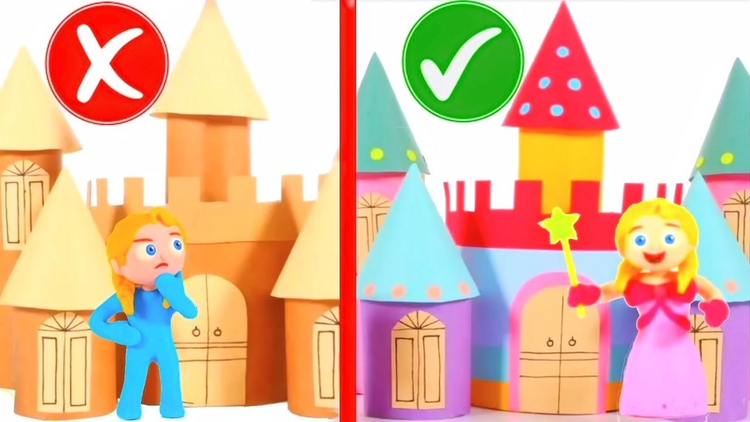 创意手工卡通人- 孩子们建造纸板城堡