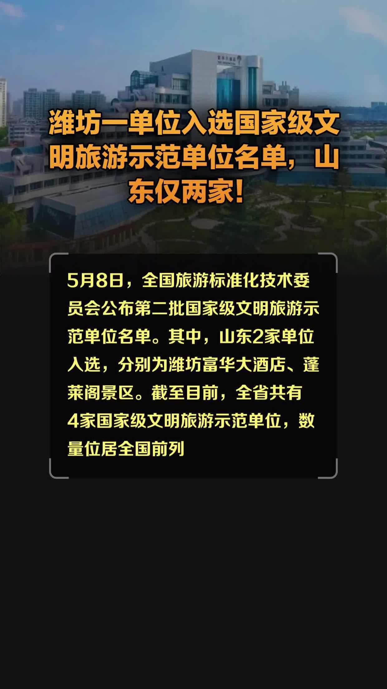 潍坊一单位入选国家级文明旅游示范单位名单,山东仅两家!