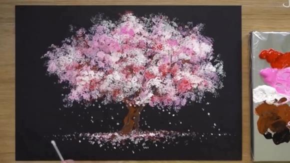 水彩教程,快速绘画出一棵漂亮的樱花树